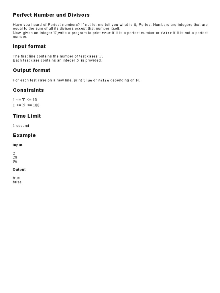 Perfect Number and Divisors | PDF