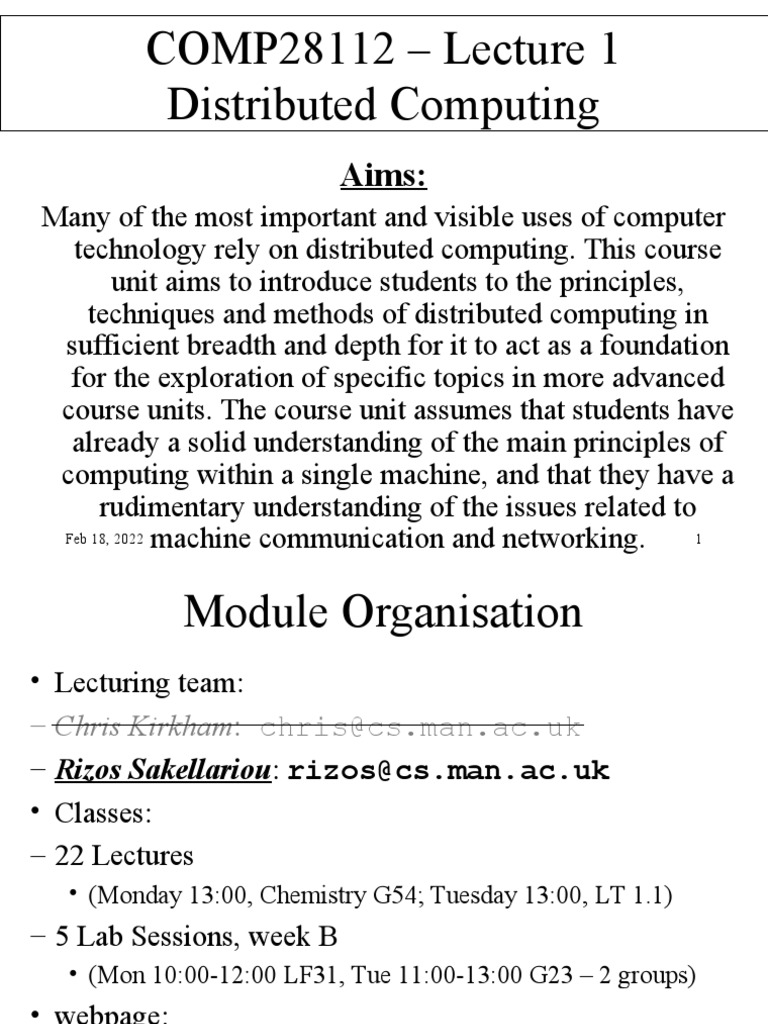 COMP28112 - Lecture 1 Distributed Computing: Aims | PDF | Computer ...