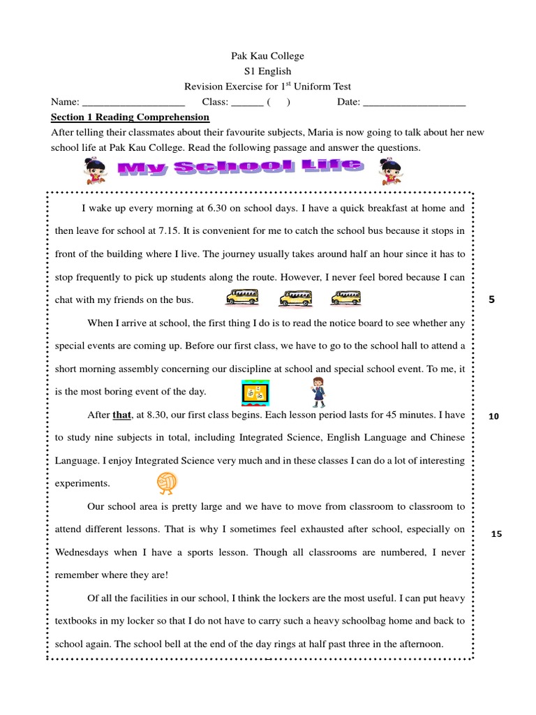S1 English Reading Comprehension Exercise | PDF