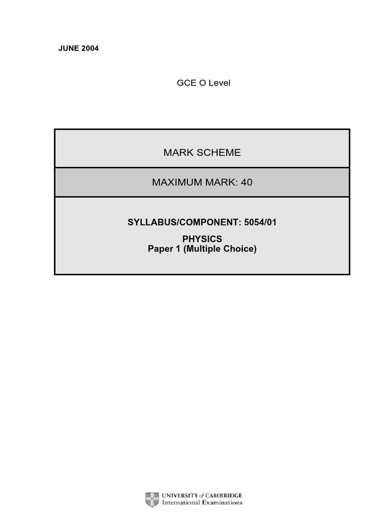 Physics 5054 Yearly P1 2004-2021 MS | PDF | Qualifications | Students