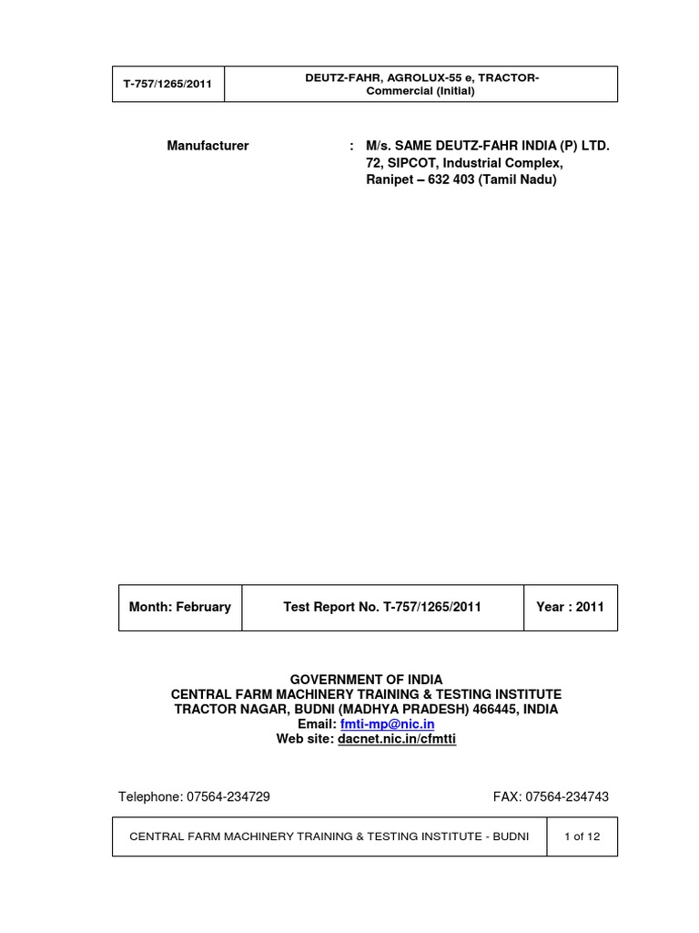 Deutz-Fahr Agrolux 55 Test Report 2011 | PDF | Tractor | Mechanical ...