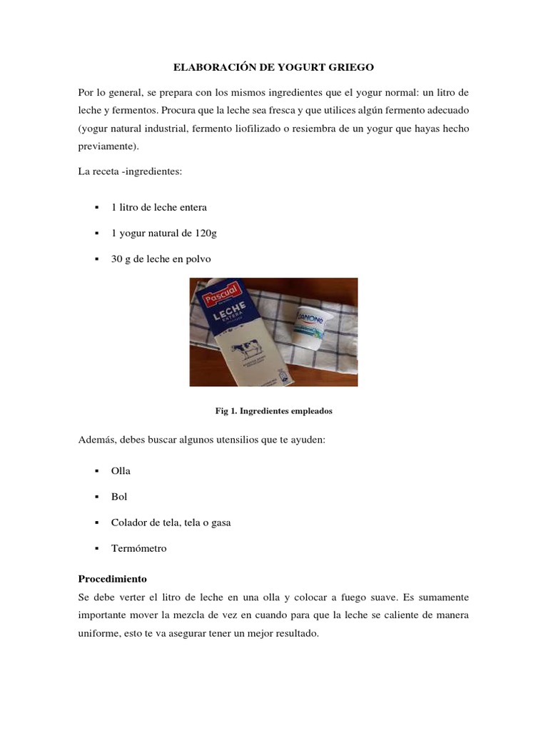 Elaboración De Yogurt Griego Pdf Yogur Leche