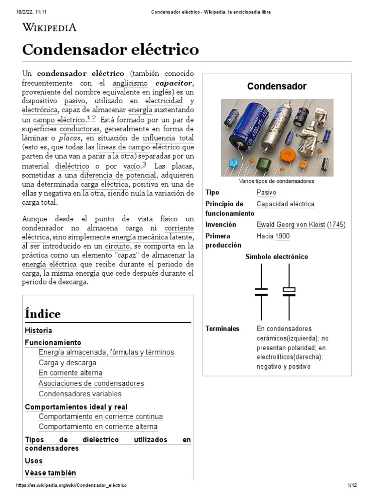 Condensador eléctrico - Wikipedia, la enciclopedia libre | PDF ...