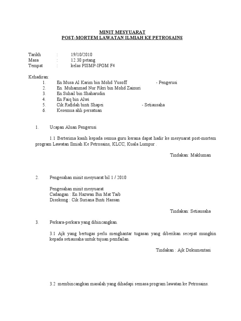 Minit Mesyuarat Post Mortem | PDF | Karier & Perkembangan