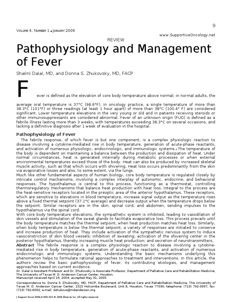 Pathophysiology and Management of Fever: 9 Review | PDF | Fever ...