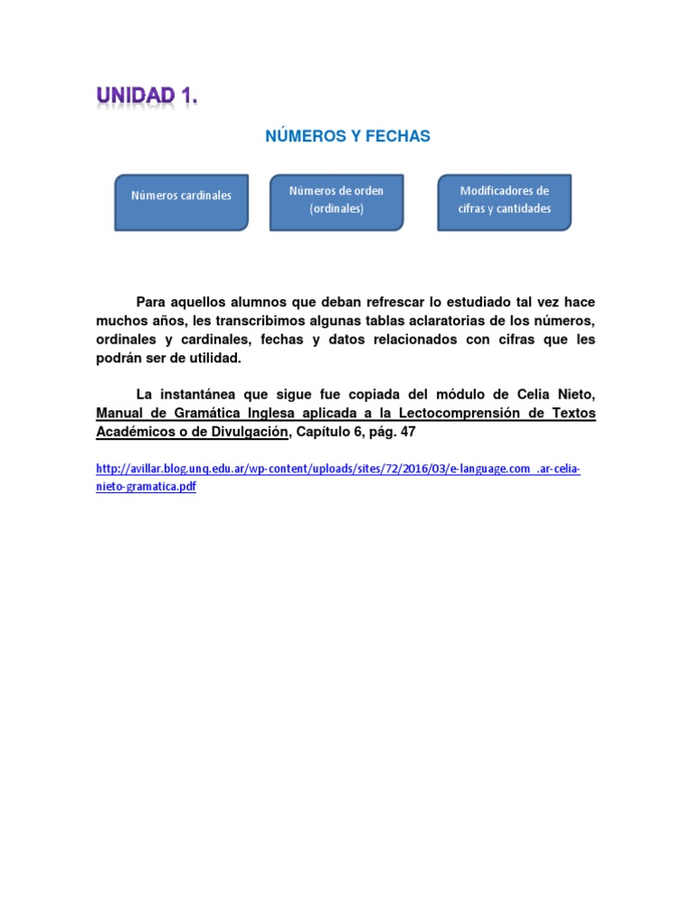 UNIDAD 1 - 4 - Números y Fechas | PDF | Lingüística | Lexicología