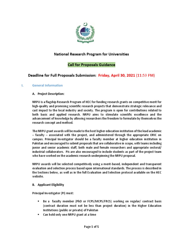 National Research Program for Universities Call for Proposals | PDF ...