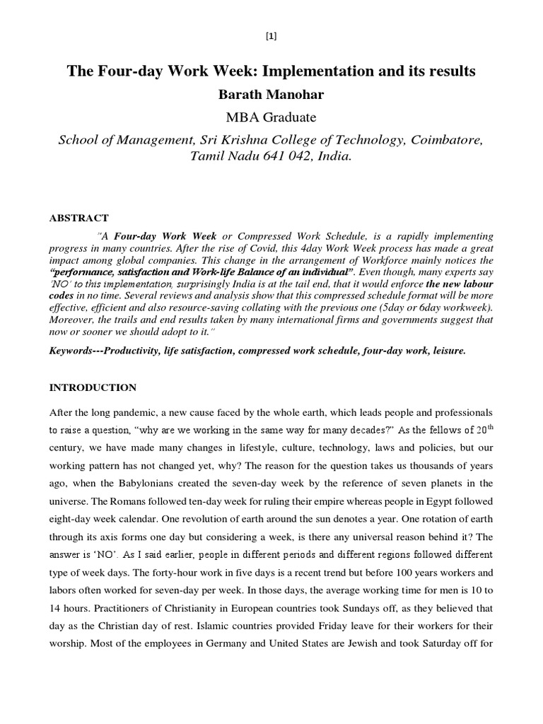 The Four-Day Work Week: Implementation and Its Results | Download Free ...