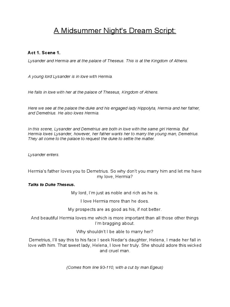 A Midsummer Nights Dream Script | PDF