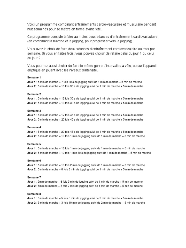 Programme de remise en forme 8 semaines | PDF | Musculation | Respiration