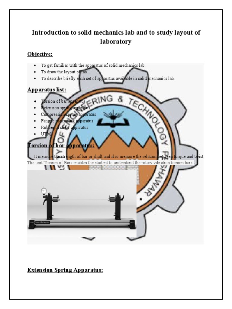 Introduction To Solid Mechanics Lab and To Study Layout of Laboratory | PDF