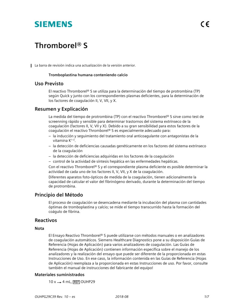 Thromborel - S Instrucciones de Uso | PDF | Coagulación | Sangre