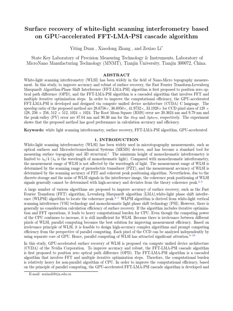 Surface Recovery of White-Light Scanning Interferometry Based On GPU-accelerated FFT-LMA-PSI ...