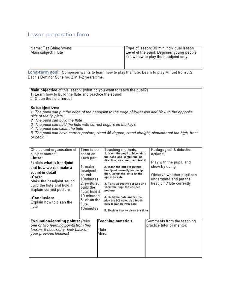 BTS Lesson Preparation Form | PDF | Teaching | Education Theory