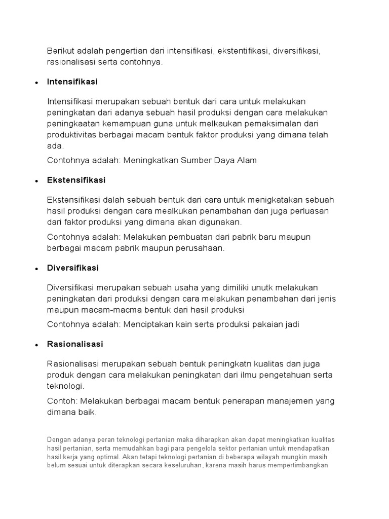 Pengertian Intensifikasi dan Ekstensifikasi | PDF