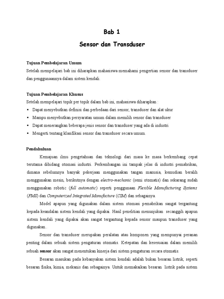 Bab 1 Pengantar Sensor Dan Transducer | PDF