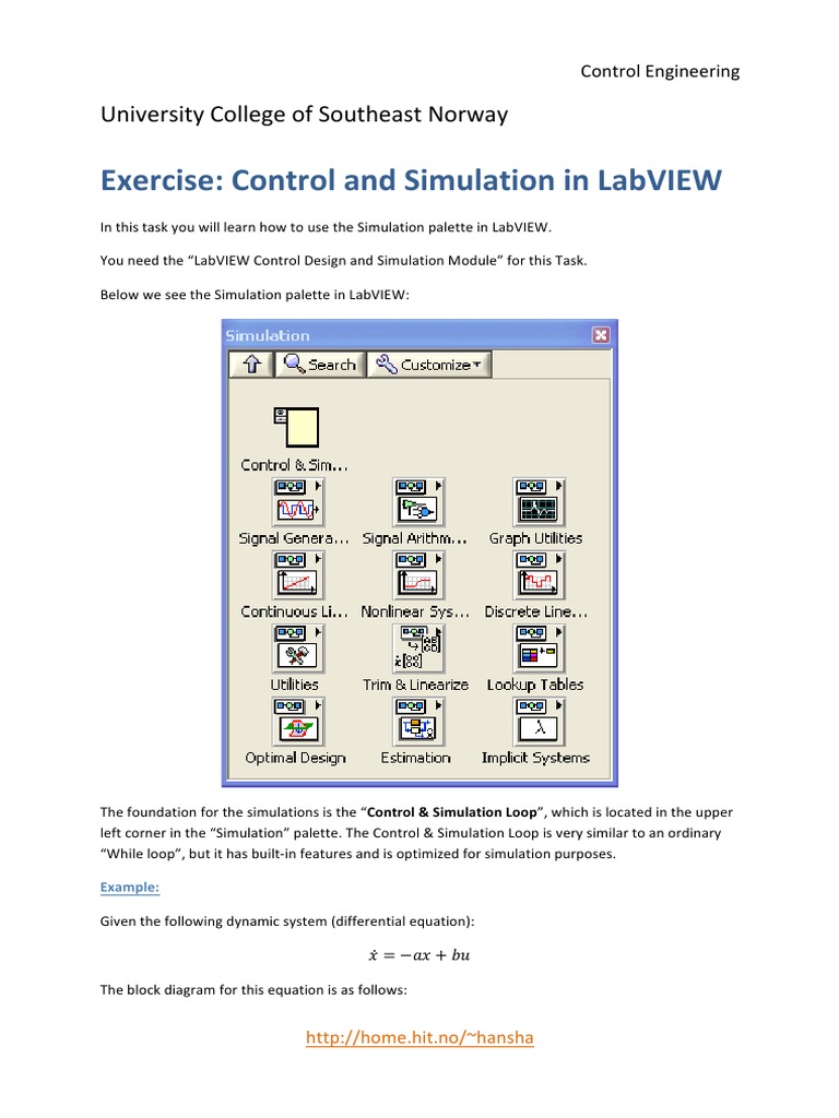 Exercise Control And Simulation In Labview Pdf Simulation Function Mathematics
