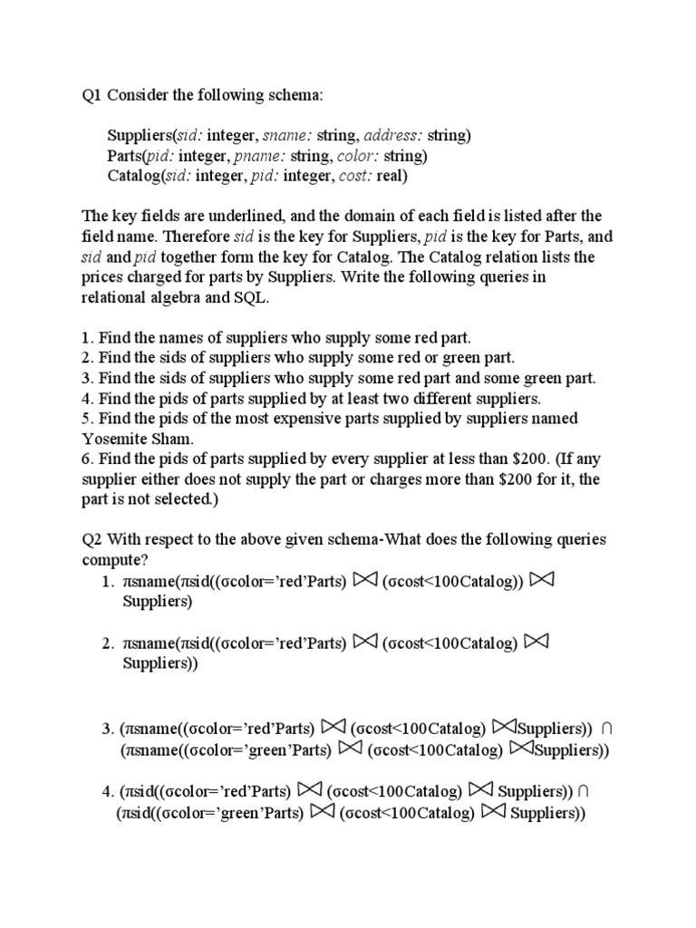 Sid and Pid Together Form The Key For Catalog. The Catalog Relation ...