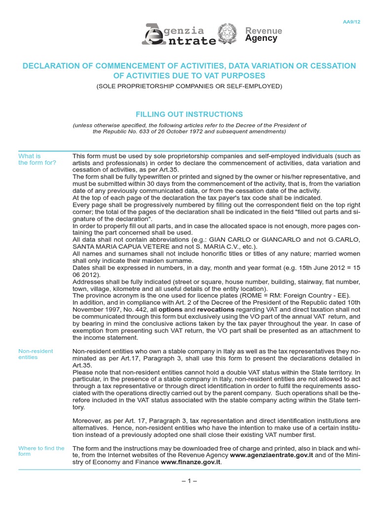 Instruction AA912 - AA9 - 12 Istruzioni - EN - Def | PDF | Value Added ...