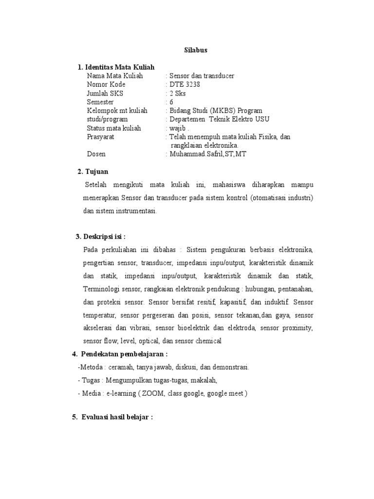 Silabus Sensor Dan Transducer | PDF