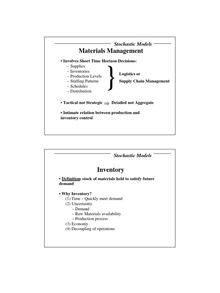 Materials Management: Stochastic Models | PDF | Inventory | Demand