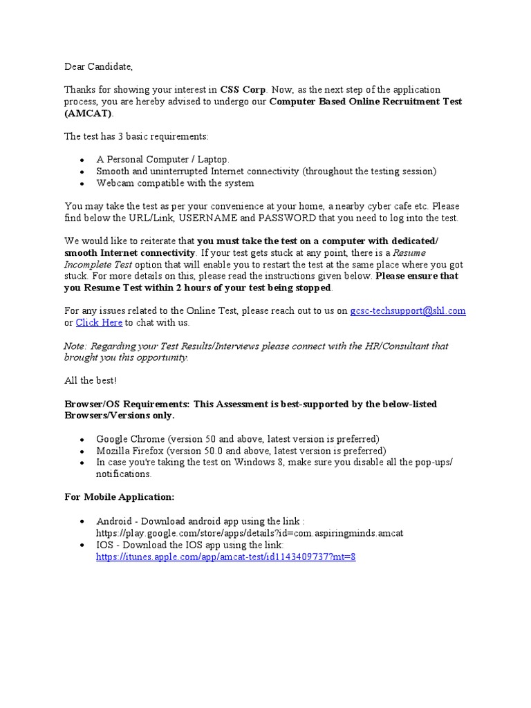 AMCAT - Test Instructions | PDF | Mobile App | Mobile Computers