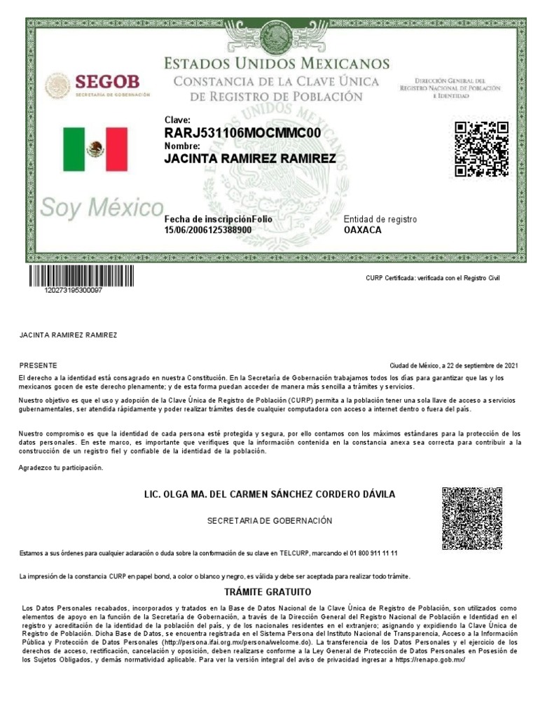 Curp Editable | PDF | Privacidad de la información | Gobierno