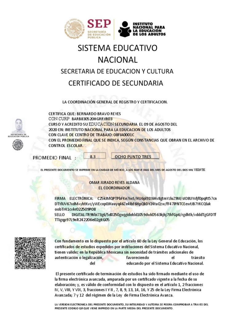 Certificado Secundaria Editar | PDF