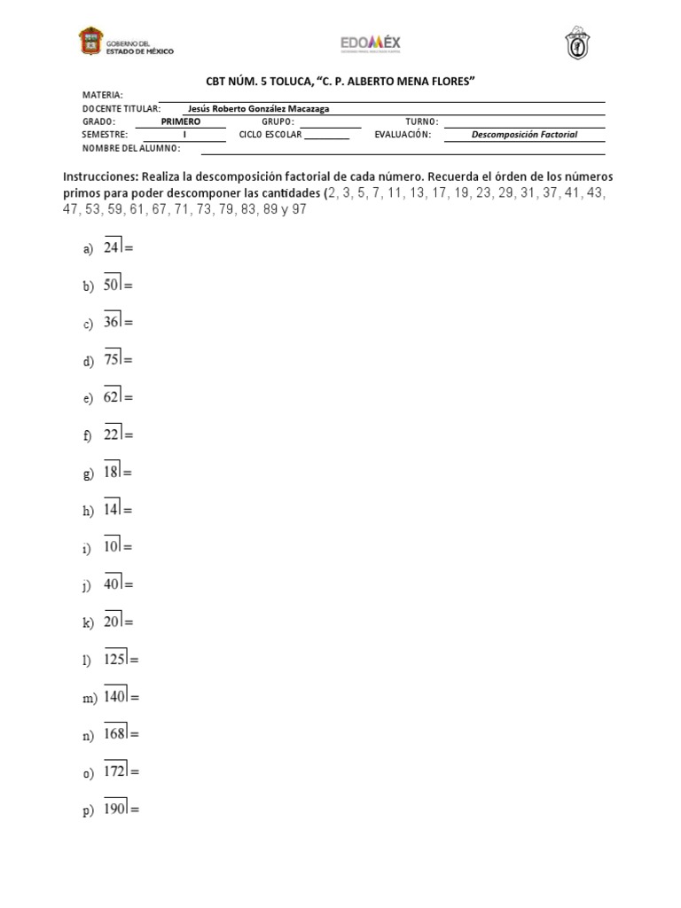 Factorial Decomposition Worksheet | PDF