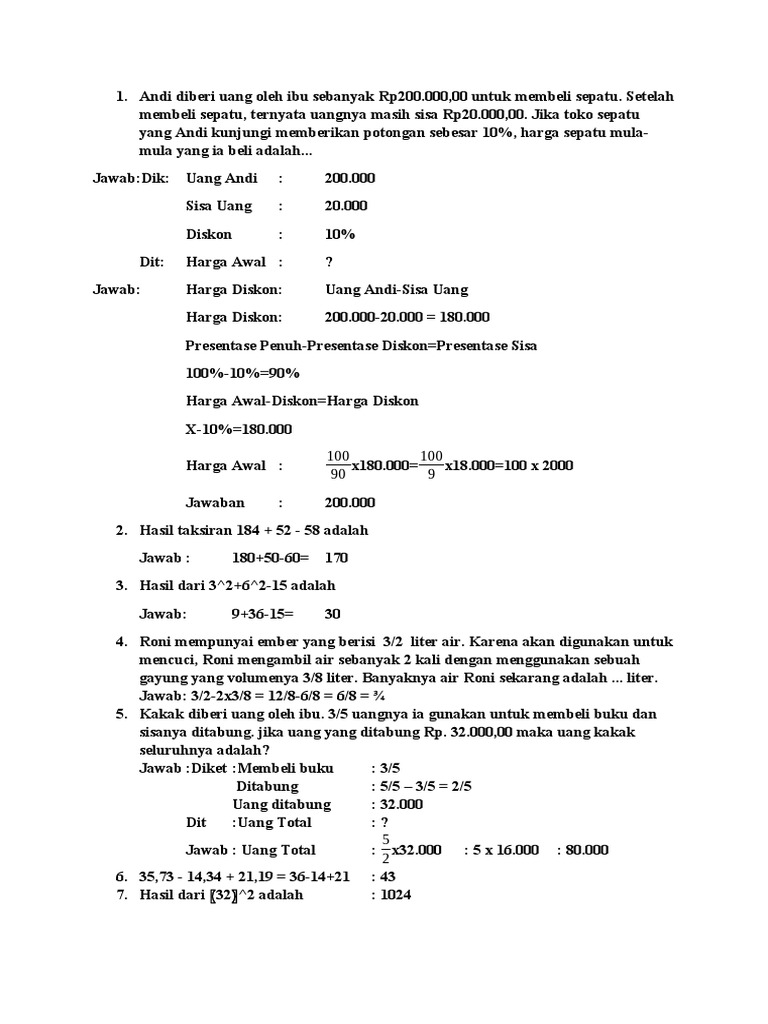 Kunci Jawaban Soal MTK | PDF