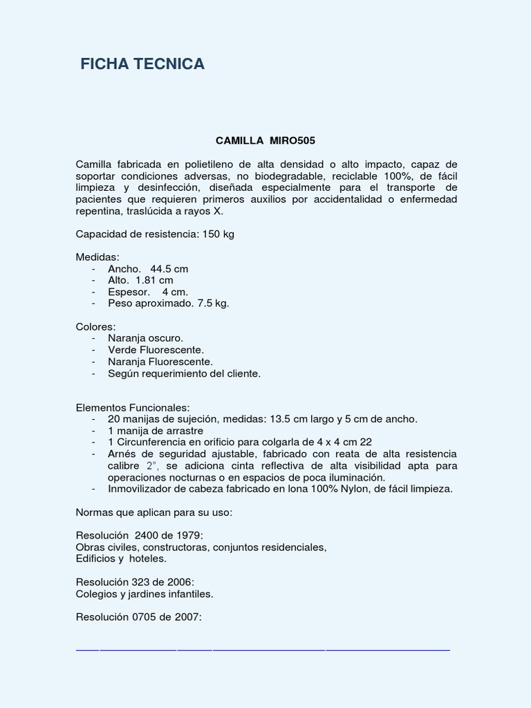 Ficha Técnica Camilla | PDF