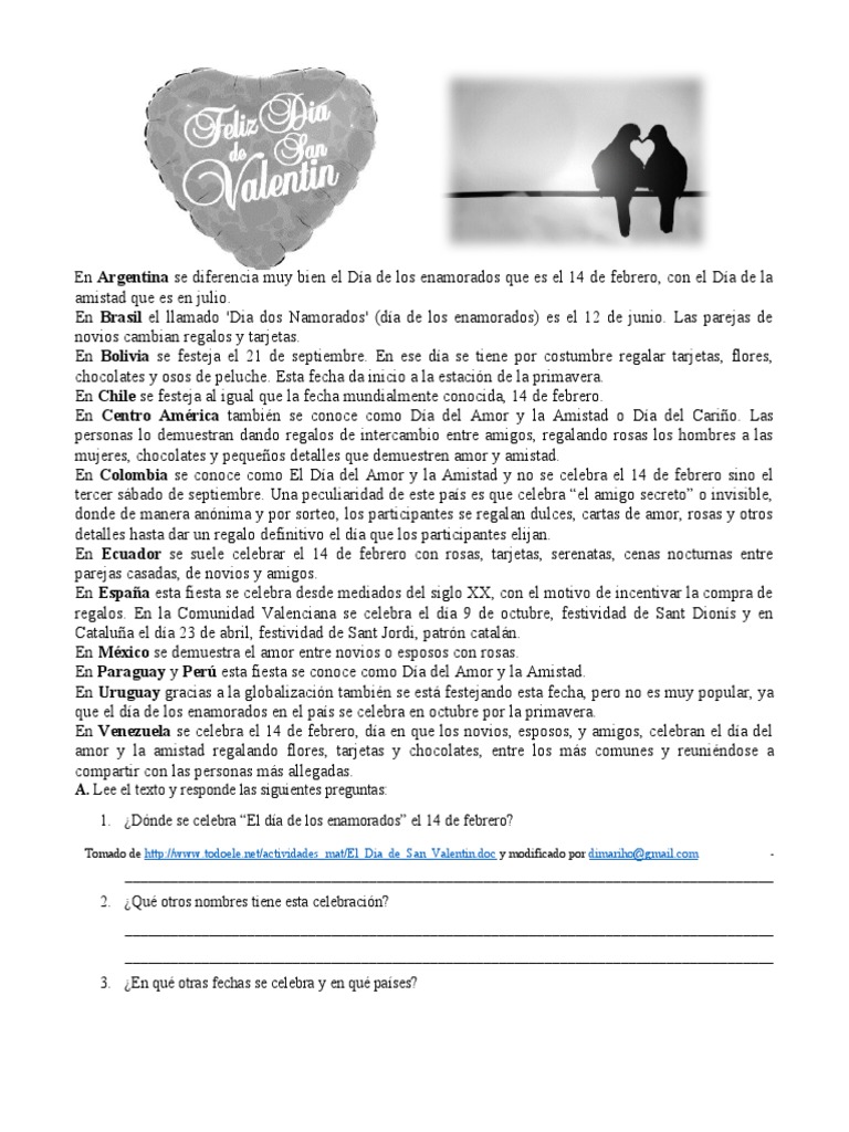 San Valentin Comprension Lectora - 104914 | PDF | día de San Valentín
