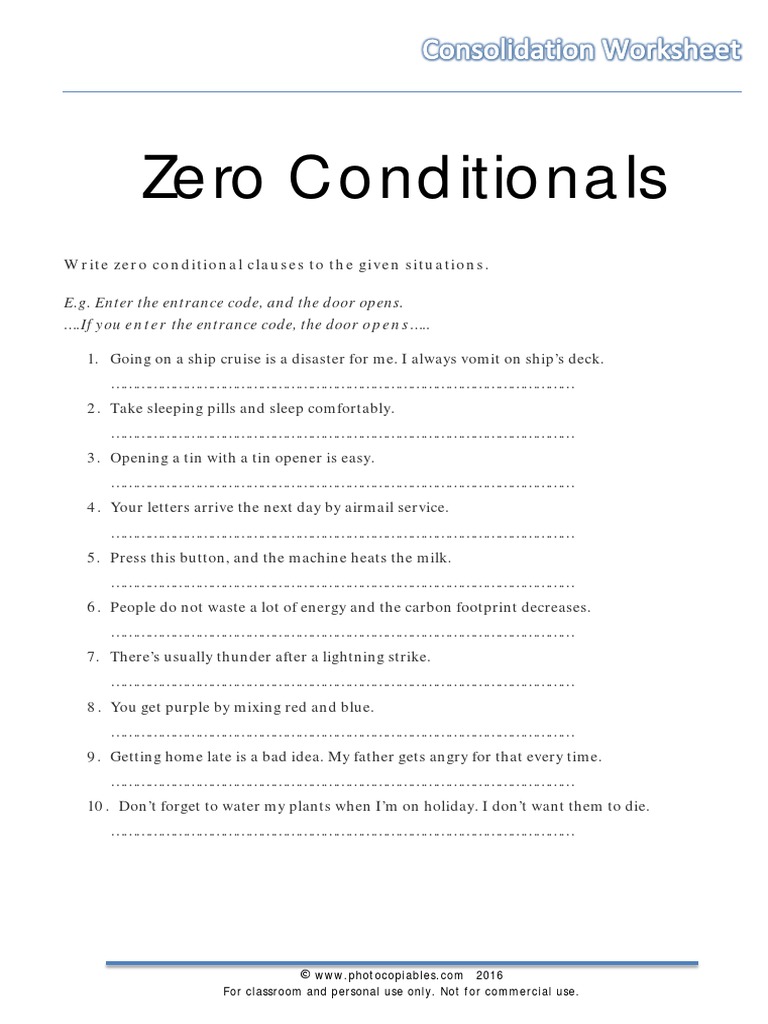 Zero Conditionals - Consolidation Worksheet - Freebie | PDF