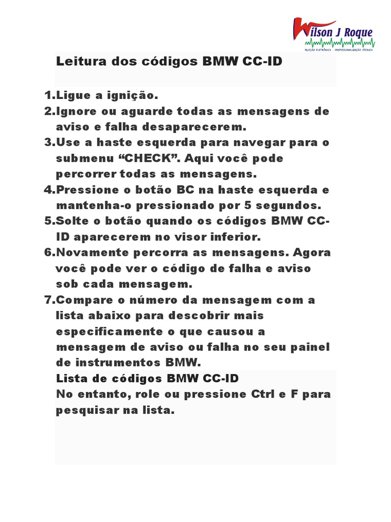 Leitura Dos Códigos BMW CC | PDF | Freio | Pneu