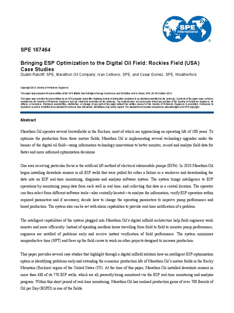 SPE 167464 Bringing ESP Optimization To The Digital Oil Field: Rockies ...