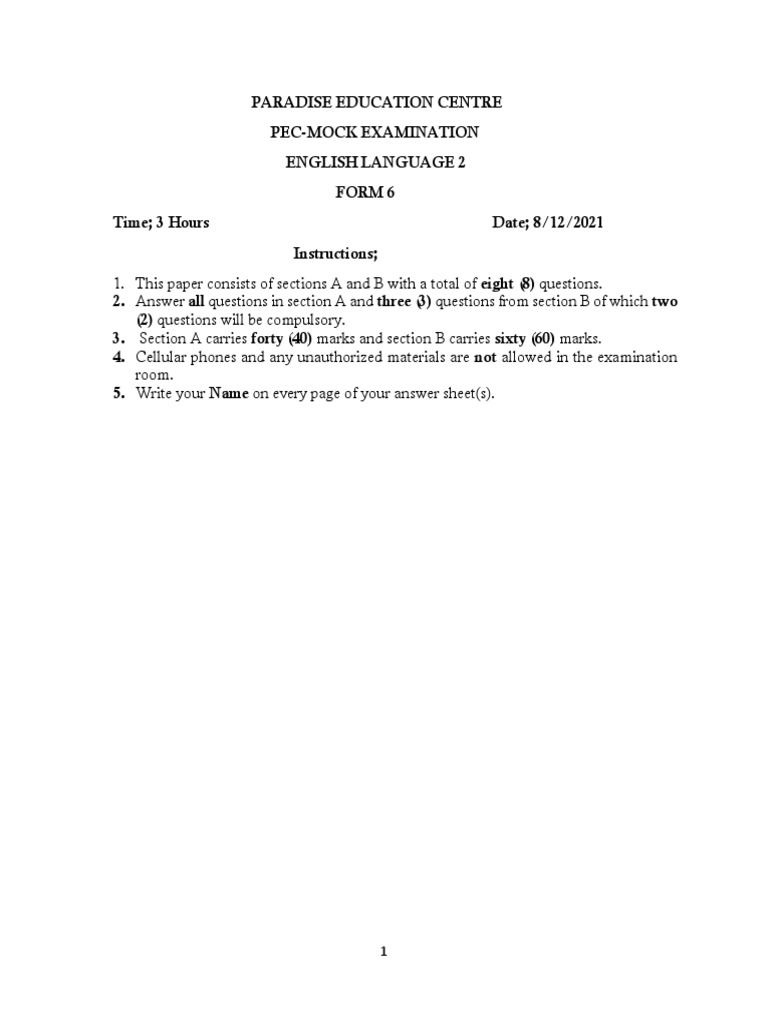 This Paper Consists of Sections A and B With A Total of Eight (8 ...