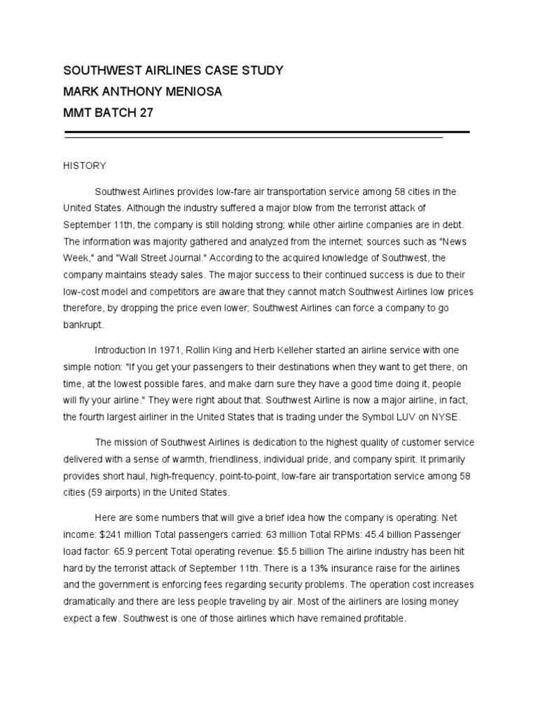 Southwest Airlines Case Study | PDF | Southwest Airlines | Airlines
