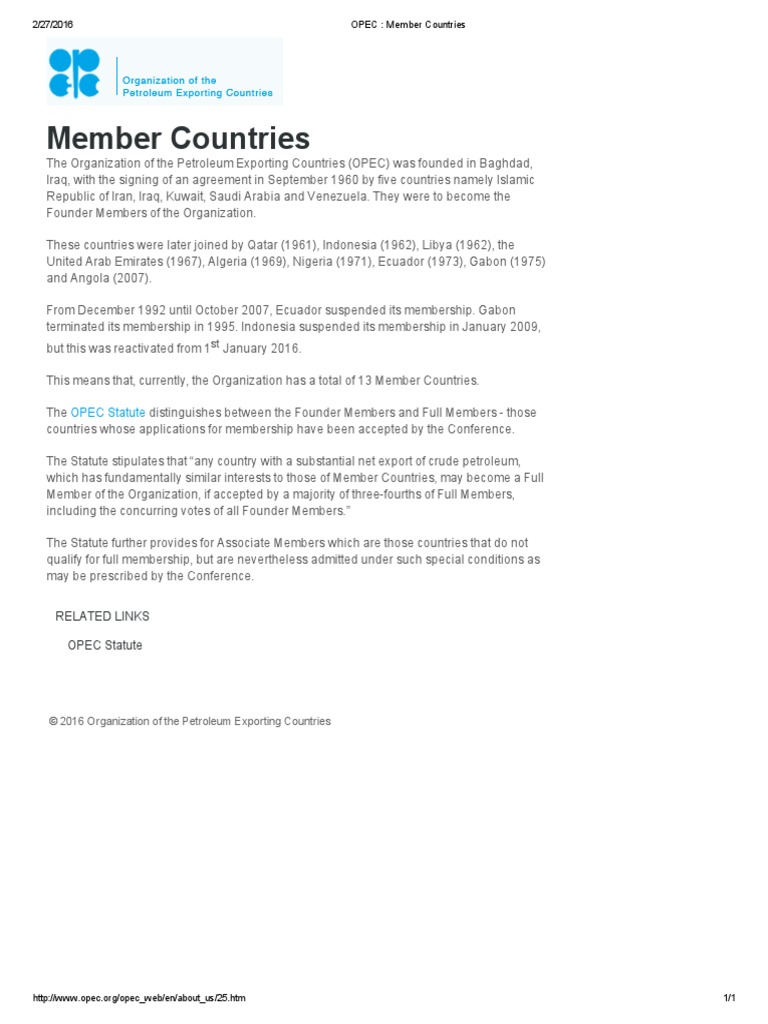 OPEC - Member Countries | PDF