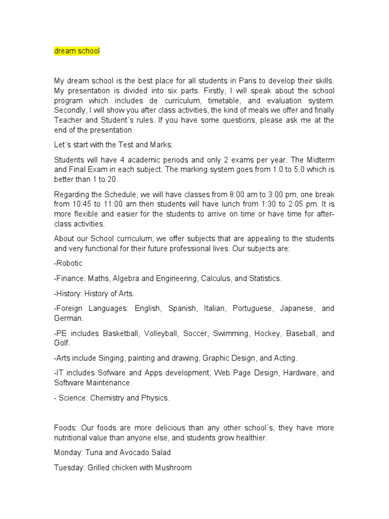 My Dream School | PDF | Teachers