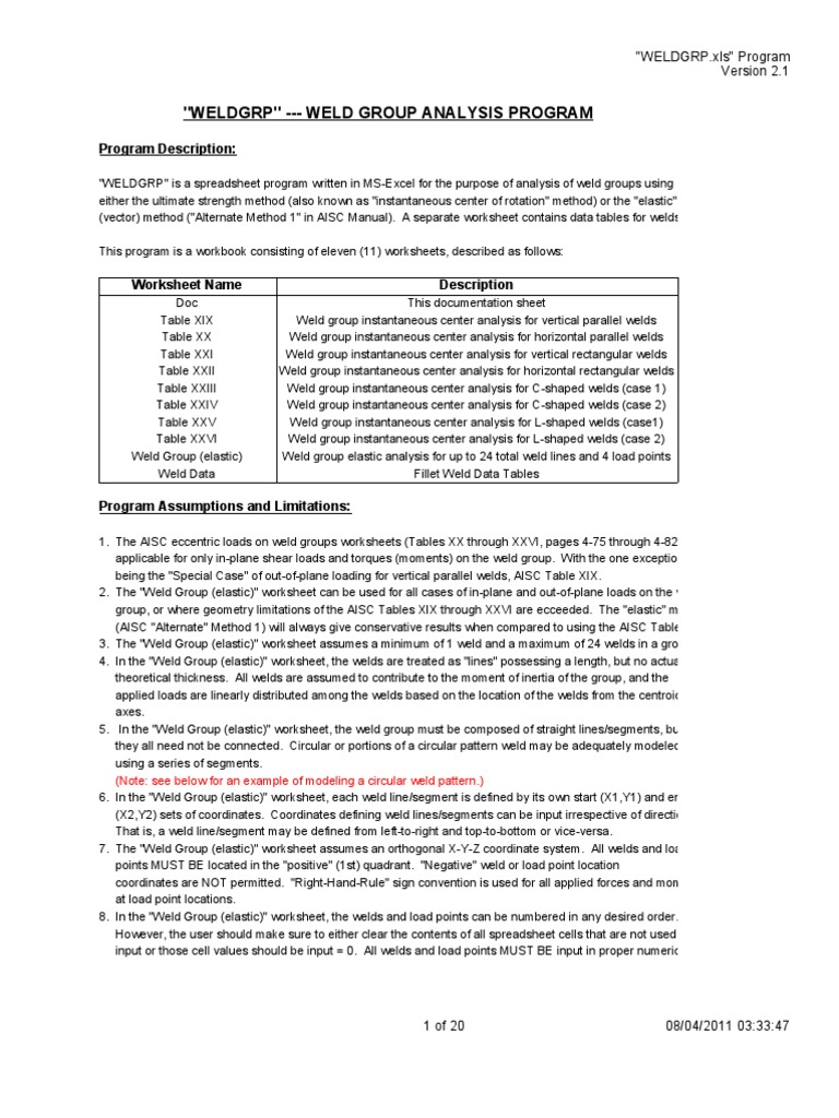 "Weldgrp" - Weld Group Analysis Program | PDF | Information | Welding