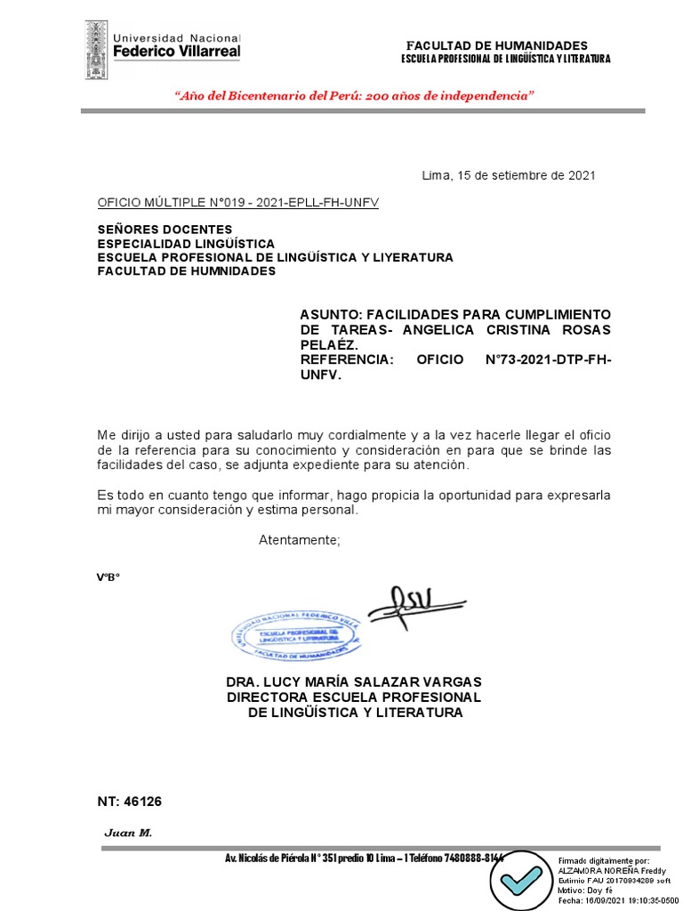 Oficio Multiple N°019-2021-Epll-Fh-Unfvfacilidades Cumplimiento (R) | PDF