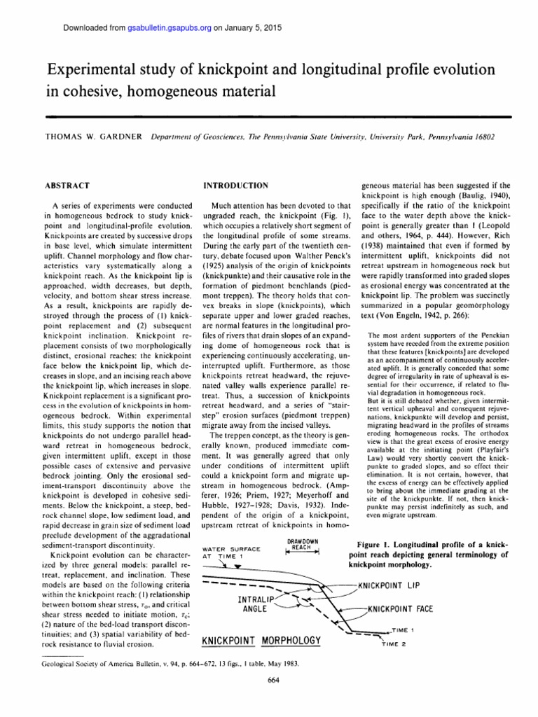 GARDNER, T.W., 1983. Experimental Study of Knickpoint and Longitudinal Profile Evolution in ...