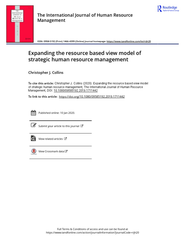 Expanding The Resource Based View Model of Strategic Human Resource ...