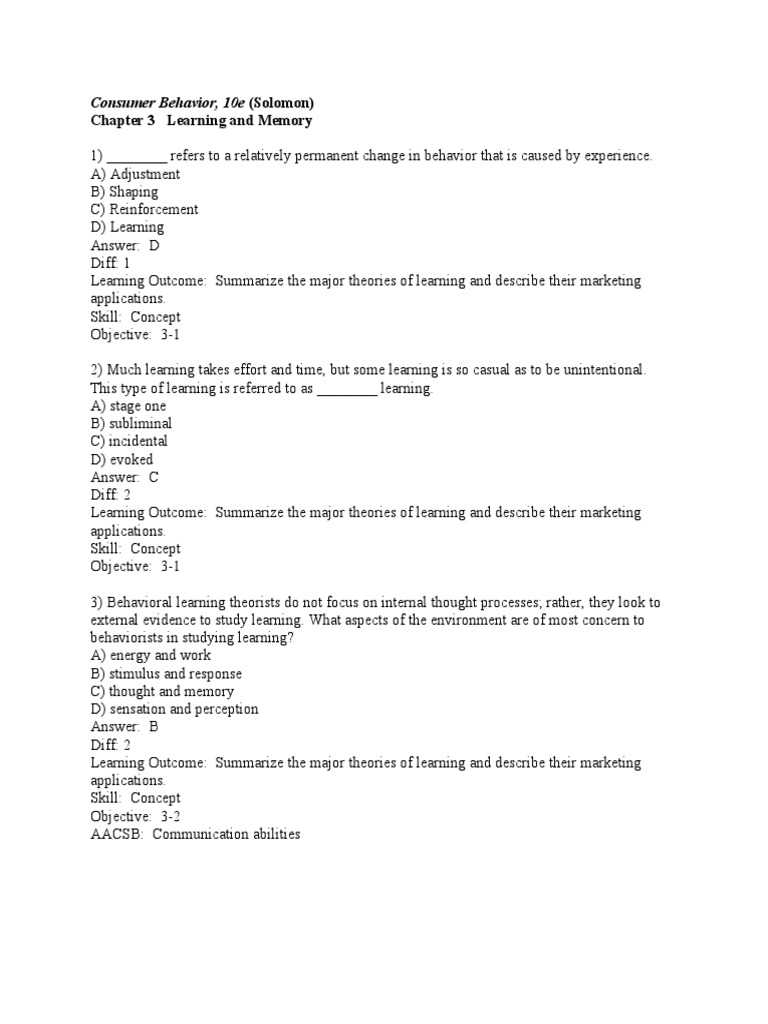 Chapter 3 For Consumer Behavior | PDF | Learning | Classical Conditioning