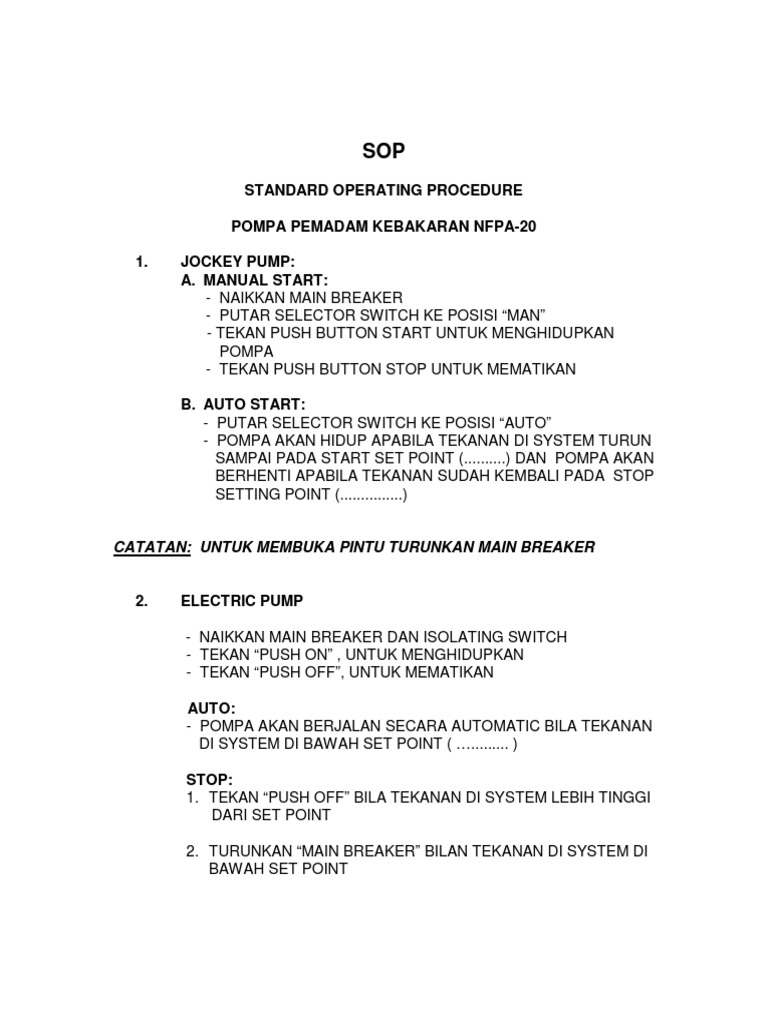 SOP Pompa Pemadam Kebakaran | PDF