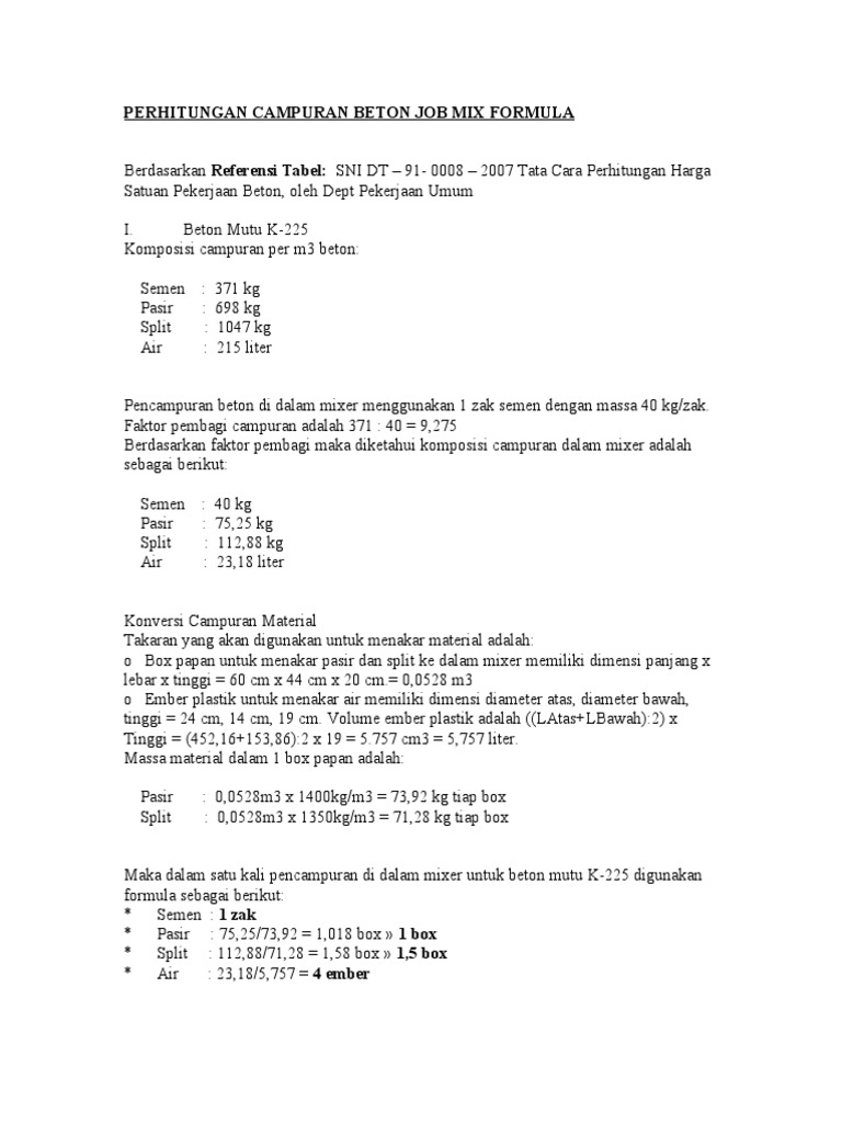 Perhitungan Campuran Beton Job Mix Formula | PDF