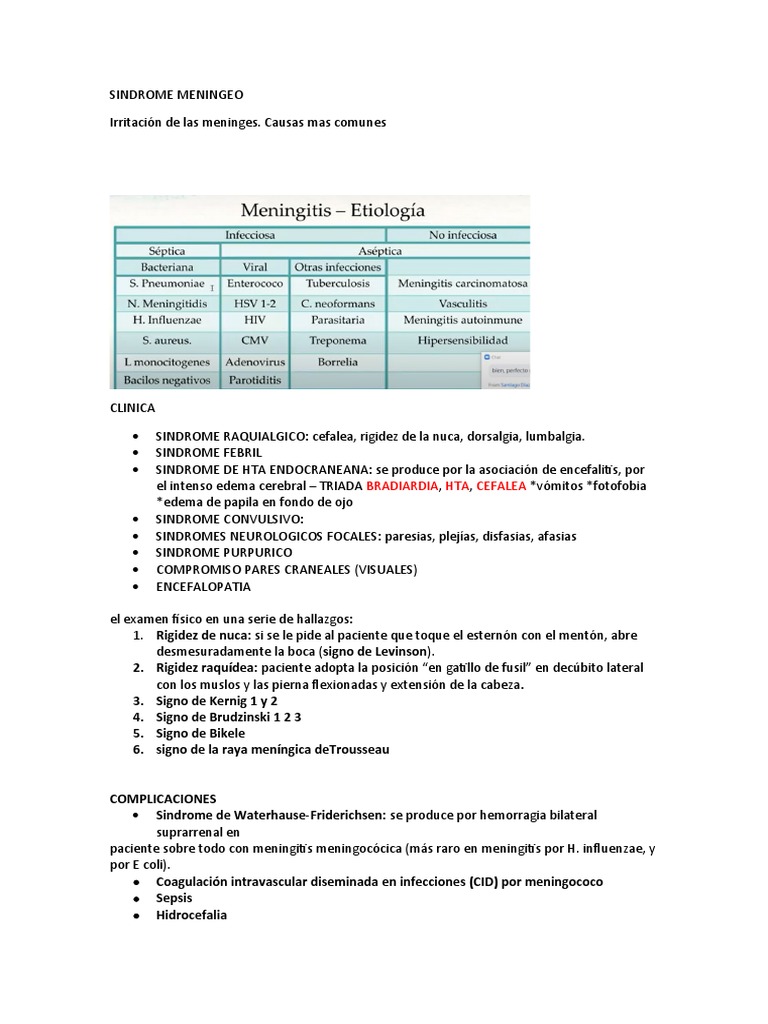 Triada del Síndrome Meningeo | PDF | Meningitis | Medicina