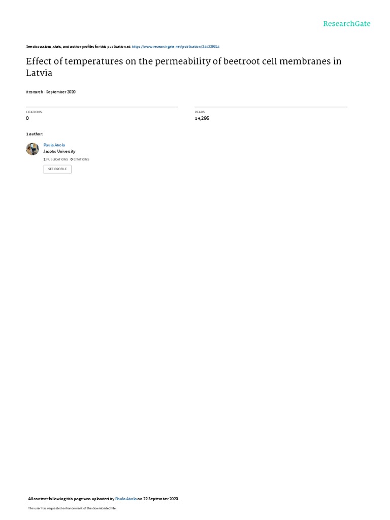 Effect of Temperatures On The Permeability of Beetroot Cell Membranes ...
