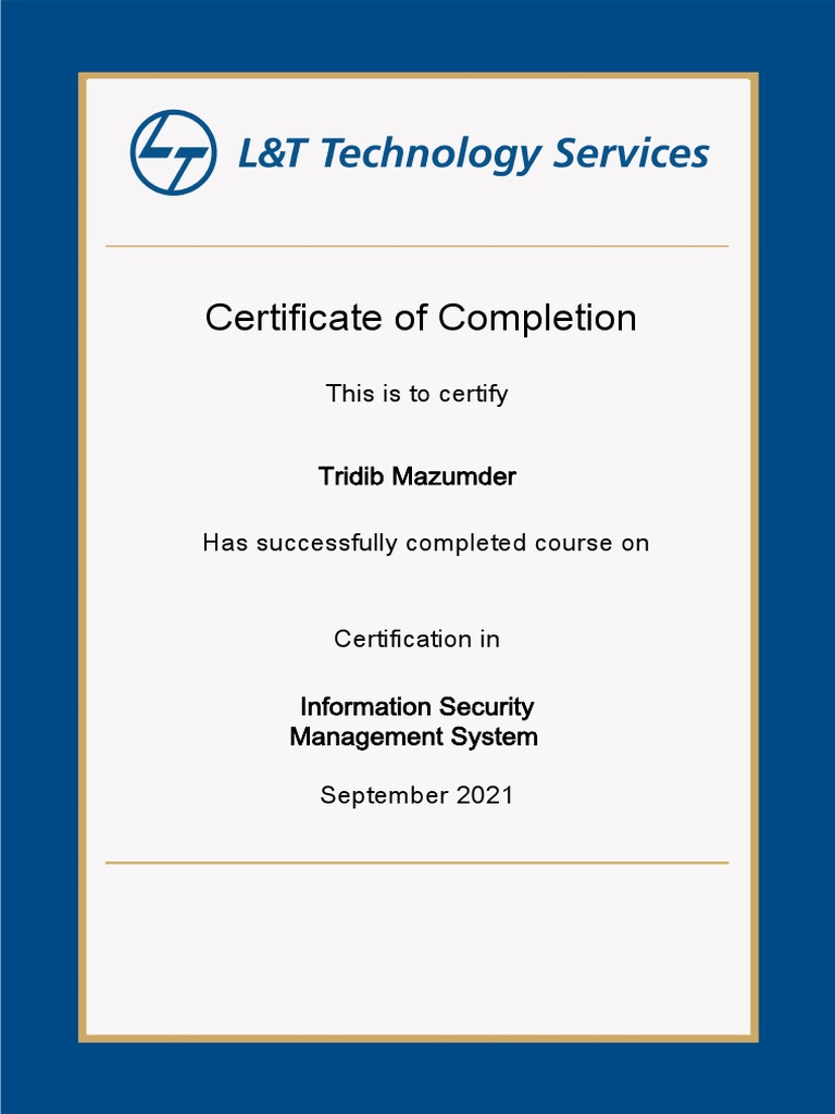 Certificate of Completion Isms | PDF