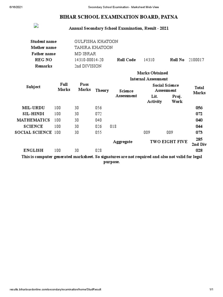 Annual Examination Result - 2021 - School and Examination Manager | PDF ...